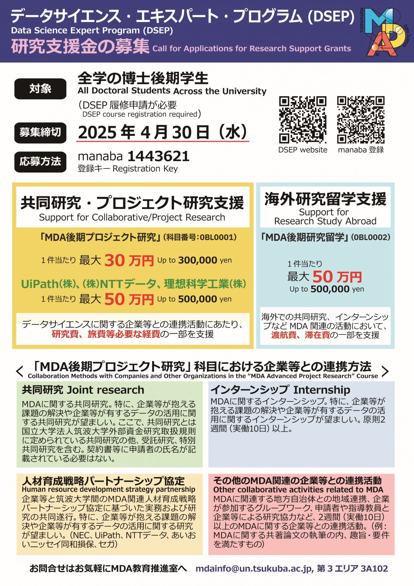 DSEP共同研究・研究留学の支援金を公募します Call for Applications: DSEP Collaborative ...